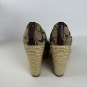 Coach | Shoes | Coach Signature Canvas Peep Toe Wedge Espadrilles ...